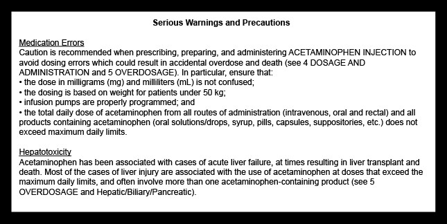 Intravenous Acetaminophen : Fast-Acting, Non-Opioid Pain Relief